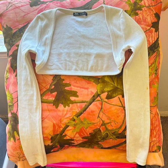 Zara | Tops | Zara White Ribbed Long Sleeve Bolero Shrug Crop Top ...